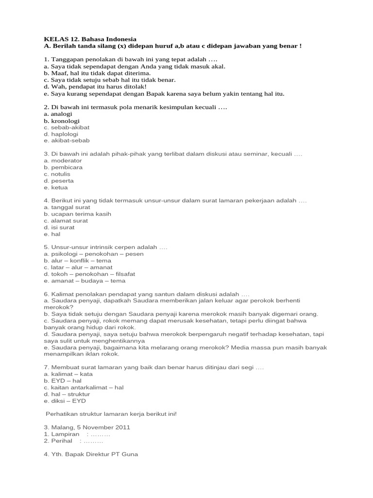 Soal 12 Indo Ganjil Dan Kunci Jawaban | PDF