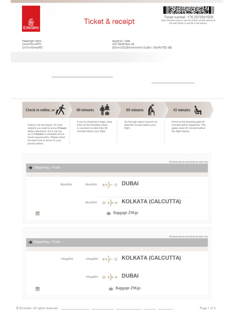 Emirates Ticket 1 | PDF | Baggage | Aviation