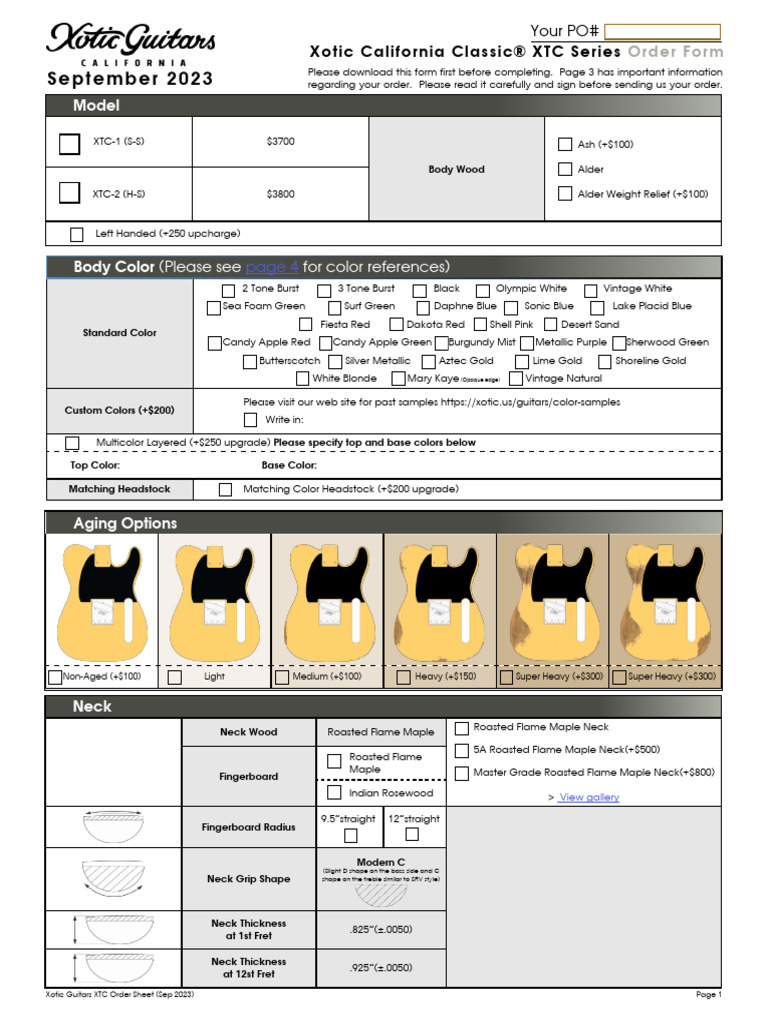 XTC-Ordersheet Sep2023 Final | PDF | Guitars | Musical Instruments