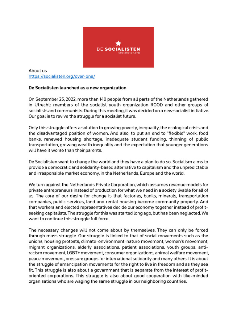De Socialisten About Us en | PDF | Socialism | Economic Inequality