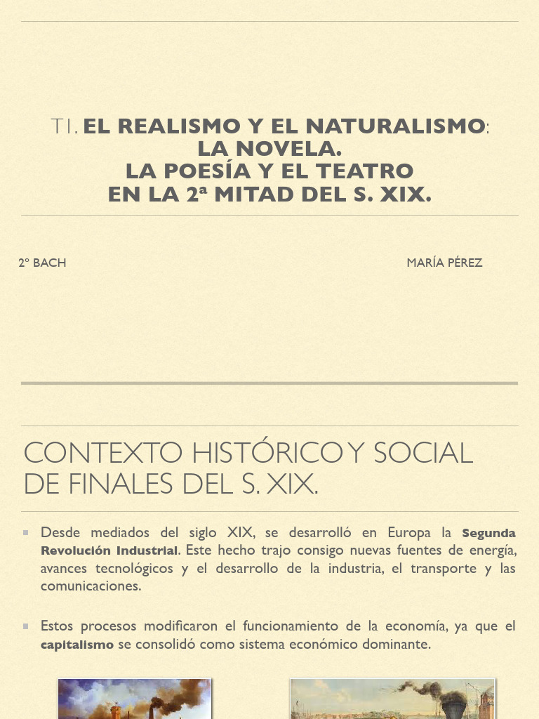 T1. Realismo y Naturalismo novela. Poesía y teatro 2ª mitad XIX | PDF ...