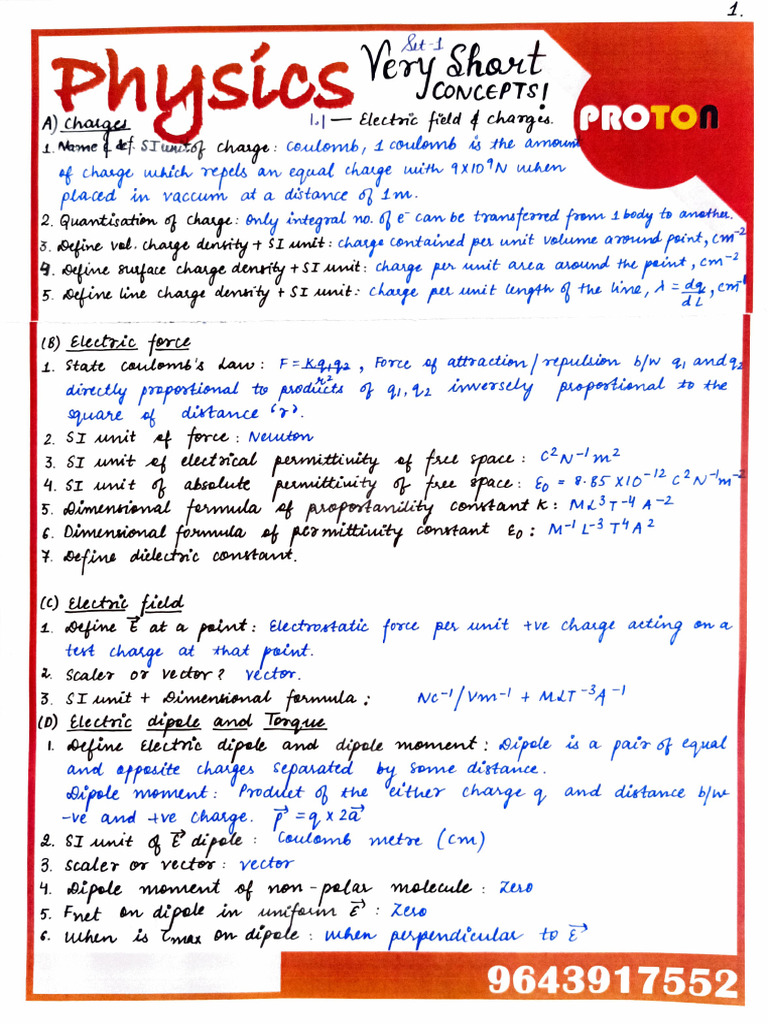 12P- Electric Field and Charges- Formula Sheet | PDF | Electromagnetism 12P- Electric Field and Charges- Formula Sheet | PDF | Electromagnetism
