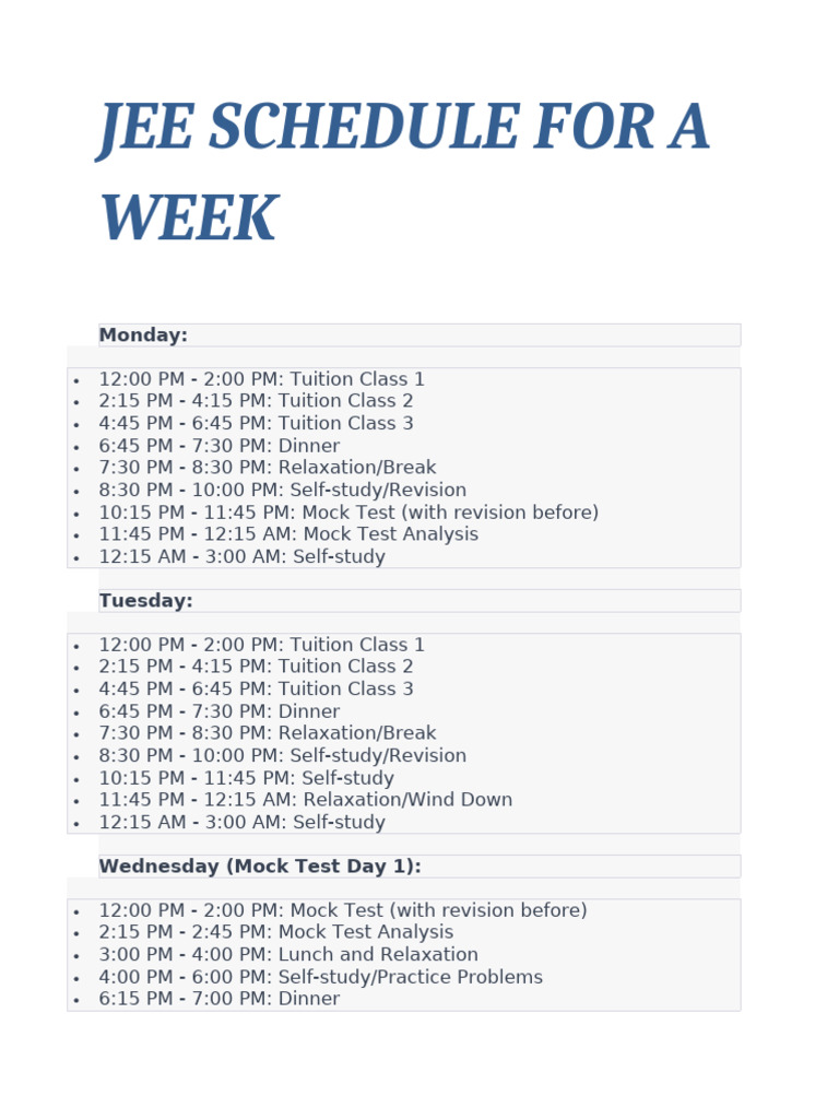 JEE SCHEDULE | PDF