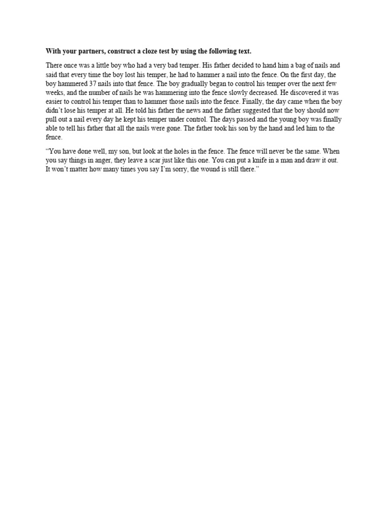 Cloze Test Exercise For The Class | PDF