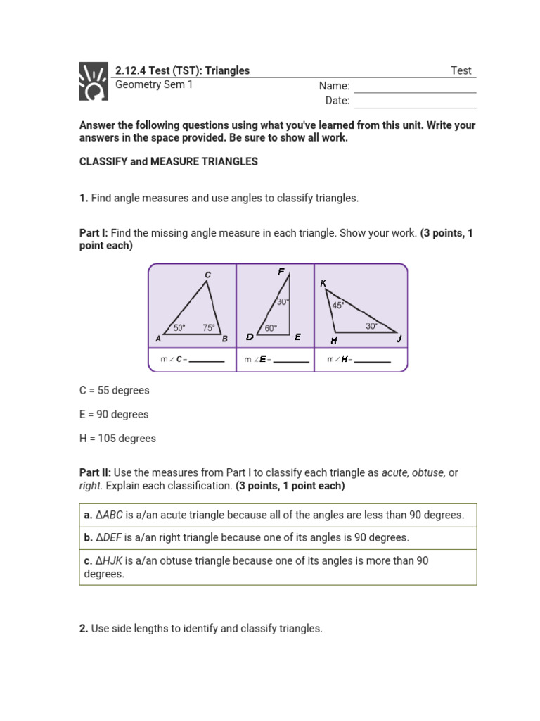 2.12.4 Test (TST) - Triangles (Test) | PDF | Triangle | Geometry