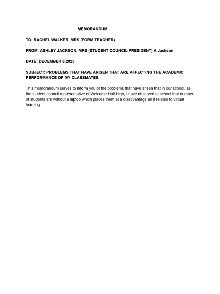Memorandom For Evening Class | PDF