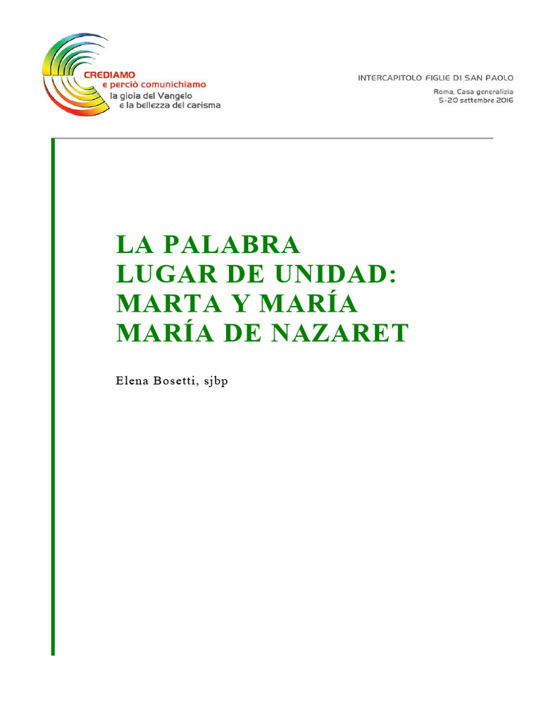 LA PALABRA Lugar de Unidad (Marta y Maria) | PDF | María, madre de ...
