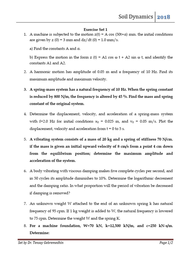 Soil Dynamics Exercise DiT_2018 - Copy | PDF | Damping | Physical Phenomena