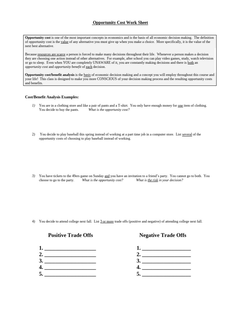 Opportunity Cost Analysis Worksheet | PDF | Opportunity Cost | Cost