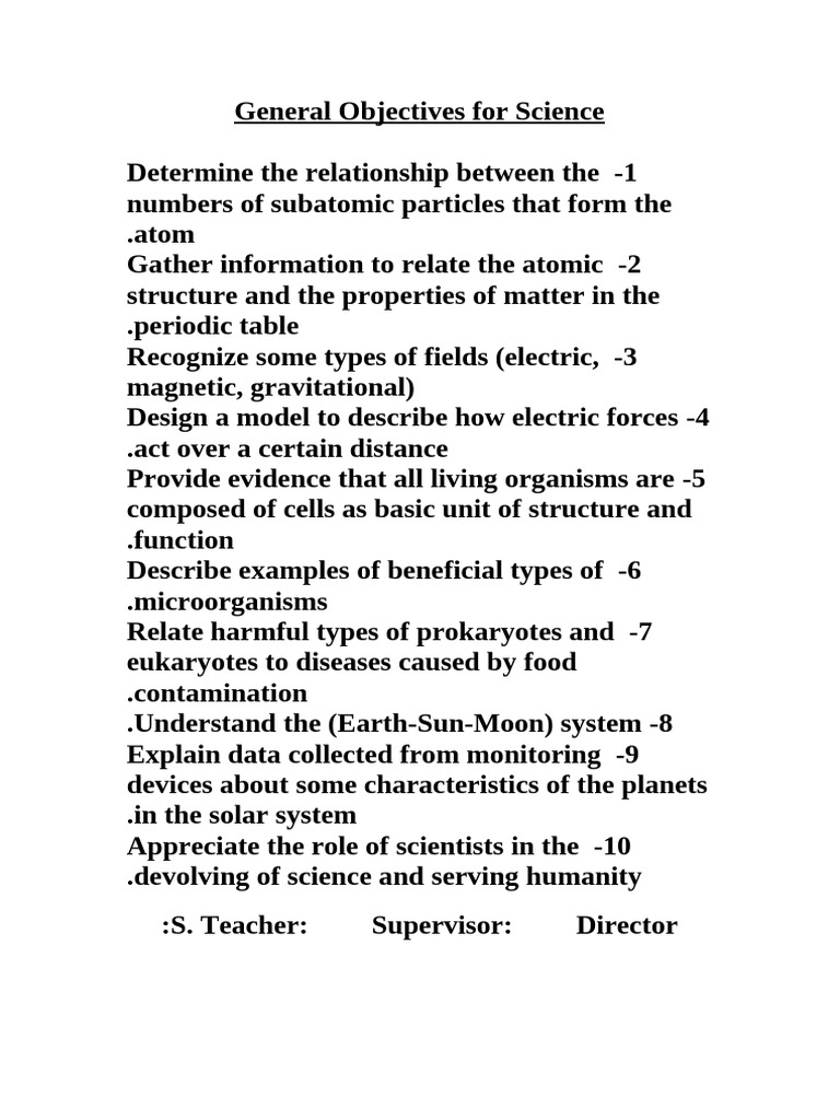 General Objectives For Science | PDF
