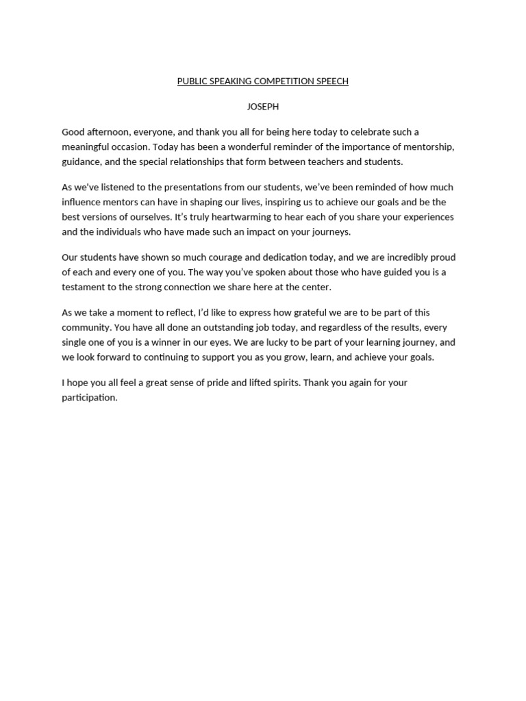 Public Speaking Speech - Joseph | PDF