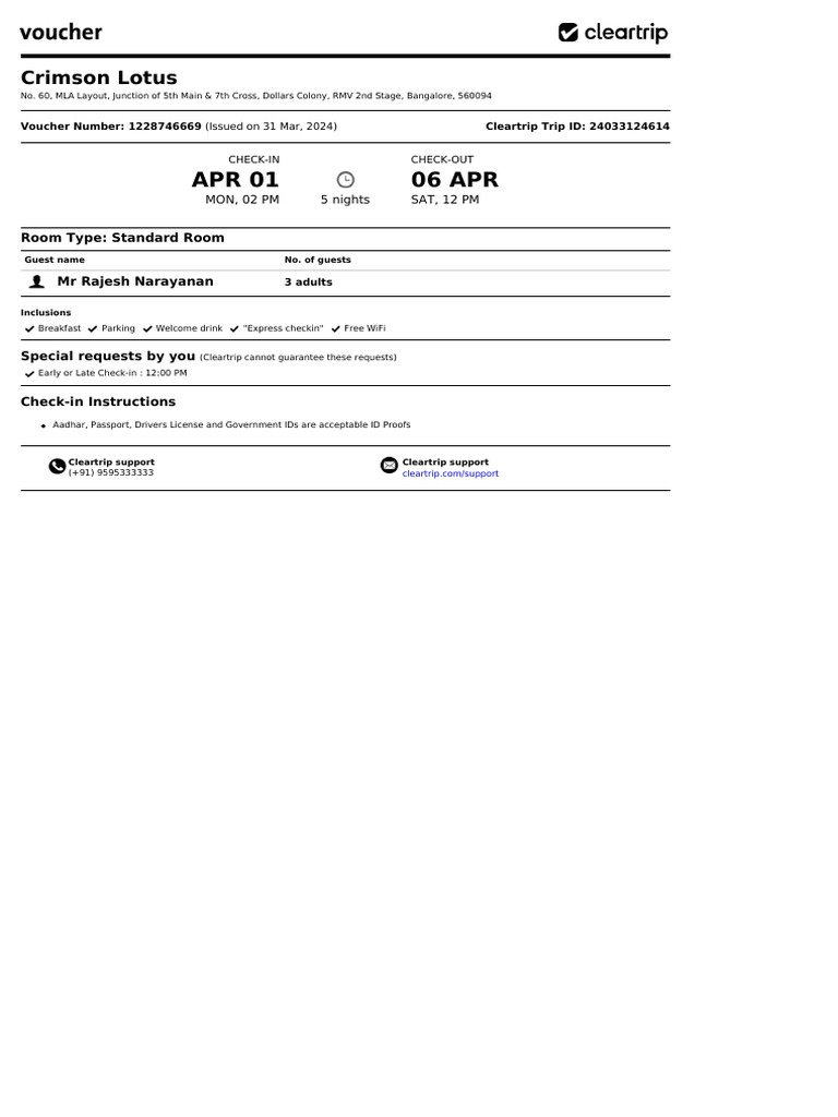 Cleartrip Hotel Voucher | PDF