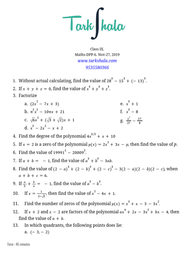 Maths-IX-DPP-6 | PDF | Mathematics | Mathematical Analysis
