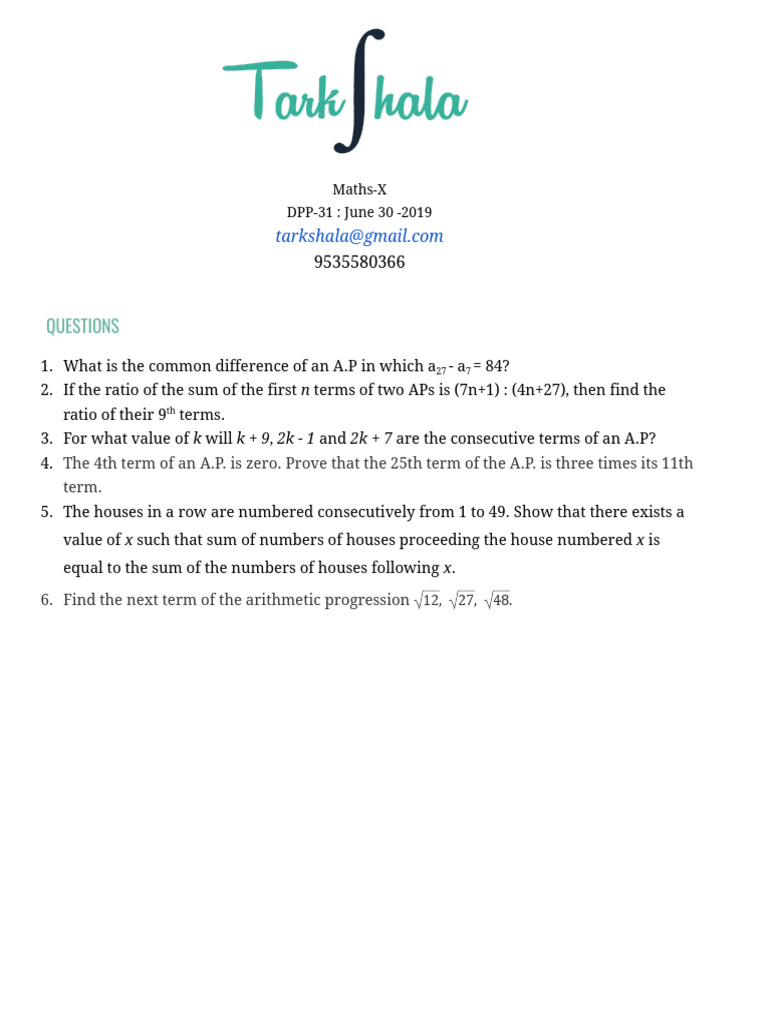 Maths DPP-31 | PDF