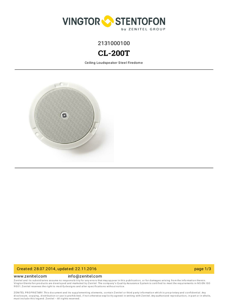 CL-200T Ceiling Loudspeaker Overview | PDF