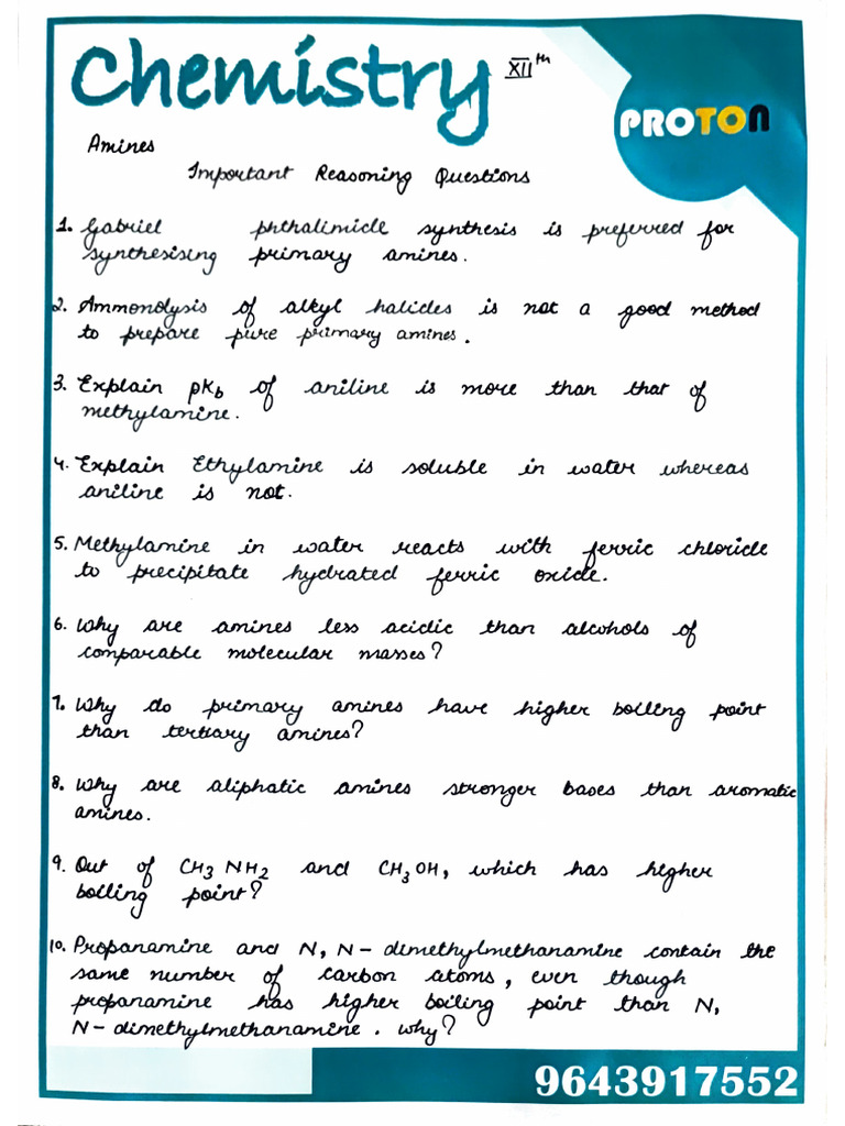 12C Amines Important Reasoning Questions | PDF | Amine | Organic Chemistry