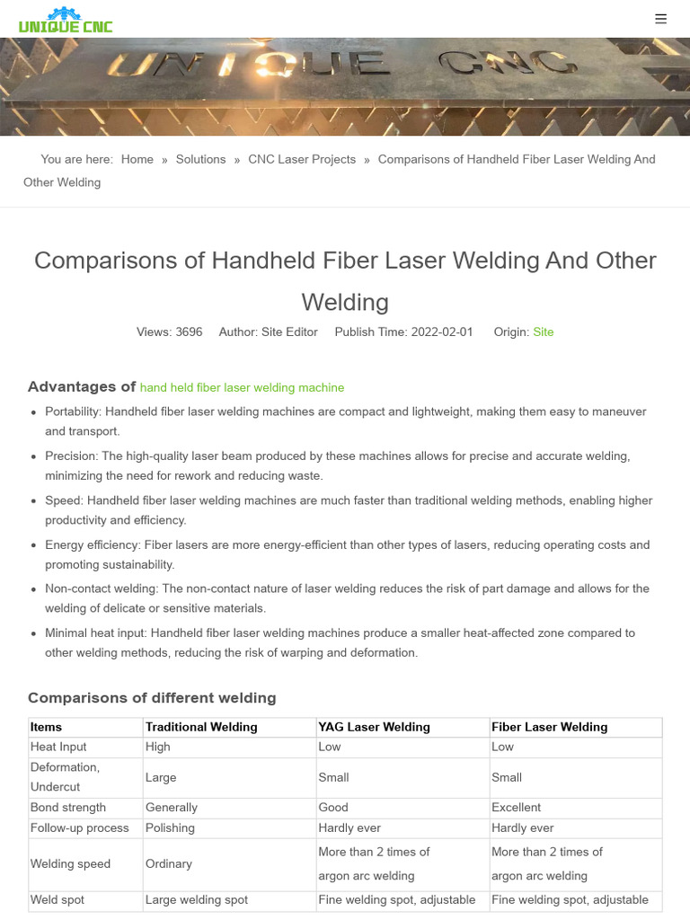 Comparisons of Handheld Fiber Laser Welding and Other Welding - UNIQUE CNC | PDF | Welding ...