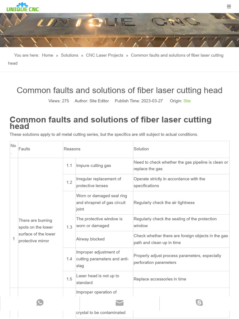 Common Faults and Solutions of Fiber Laser Cutting Head - UNIQUE CNC ...