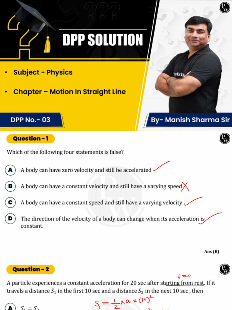 Motion in A Straight Line - DPP 03 Solution Notes - Arjuna JEE 2.0 2025 ...