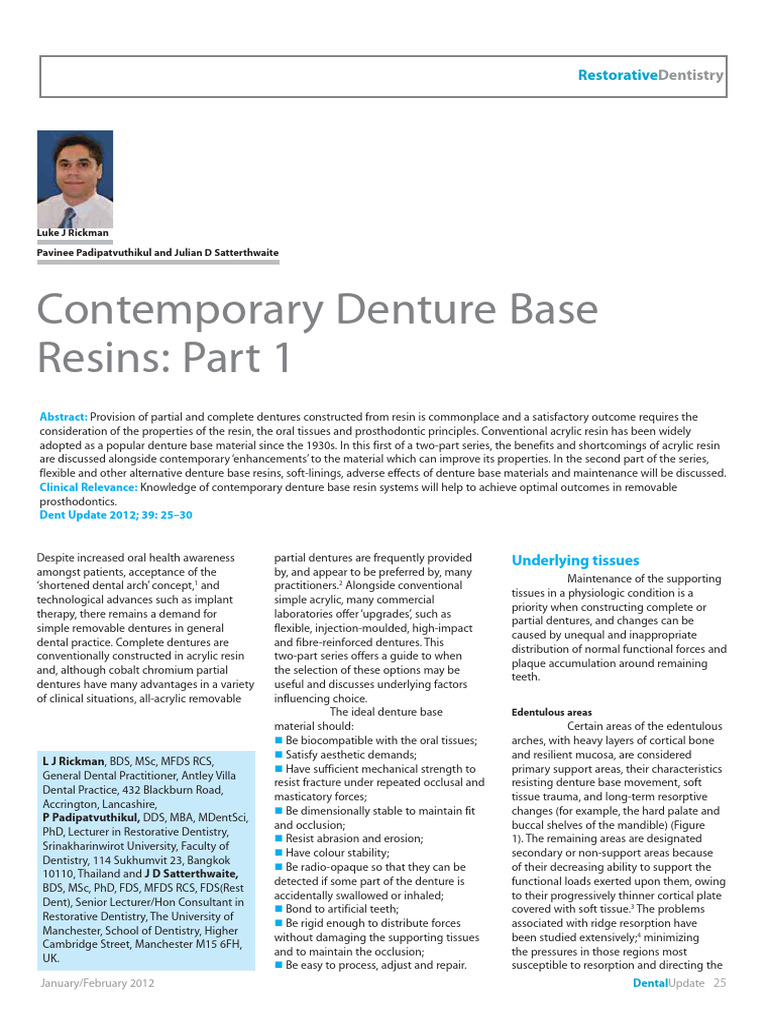 Contemporary Dentures 1 | PDF | Dentures | Poly(Methyl Methacrylate)