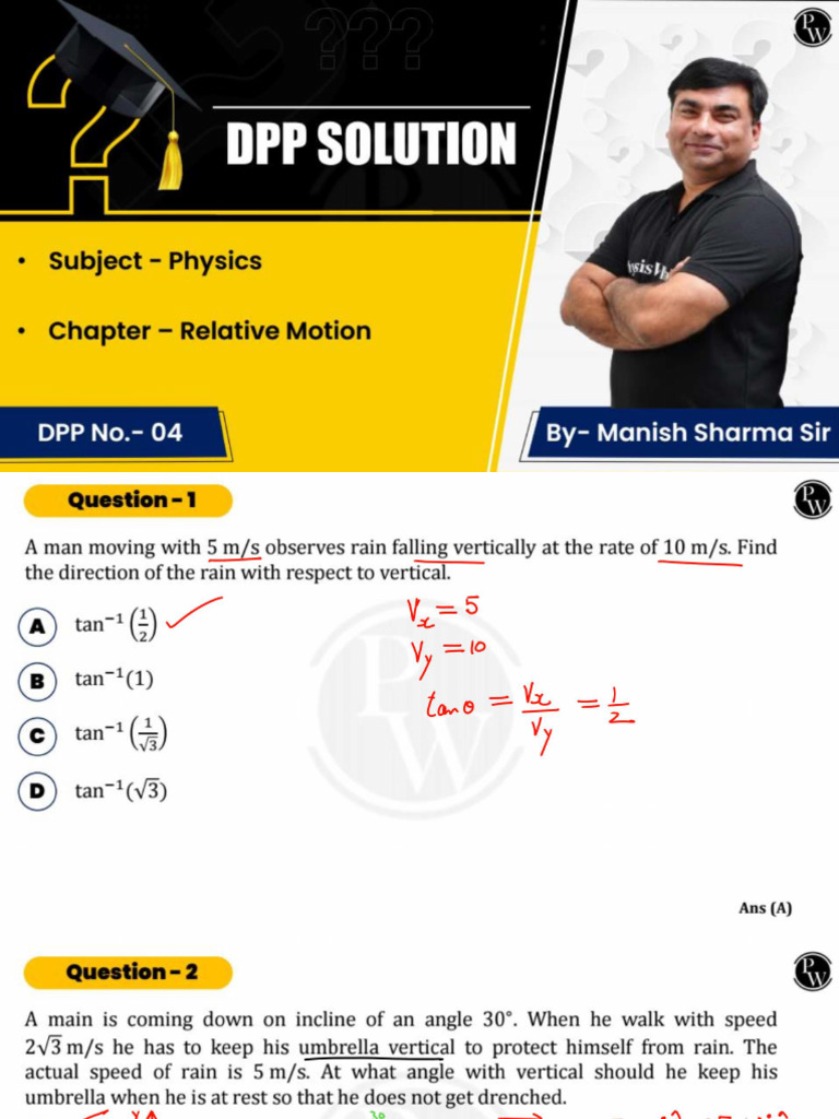 Relative Motion - DPP 04 Solution Notes - Arjuna JEE 2.0 2025 | PDF