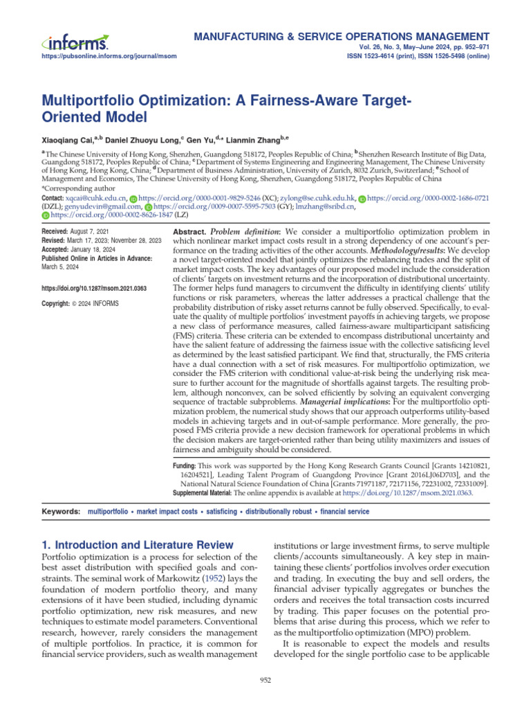 Cai Et Al - 2024 - Multiportfolio Optimization: A Fairness-Aware Target-Oriented Model | PDF ...