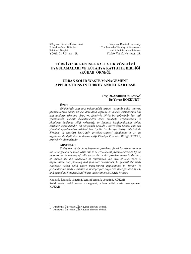 T__RK__YE___DE KENTSEL KATI ATIK Y__NET__M__ UYGULAMALARI VE K__TAHYA KATI ATIK B__RL______ (K ...