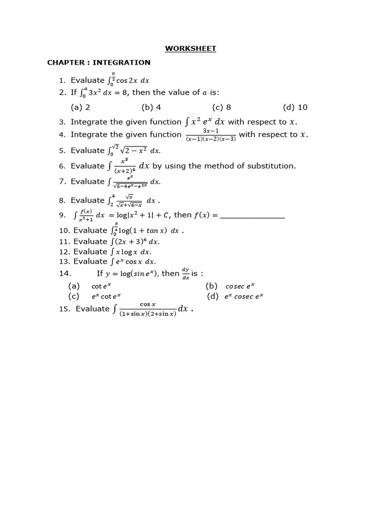 Worksheet Integration PT - 2 Based | PDF