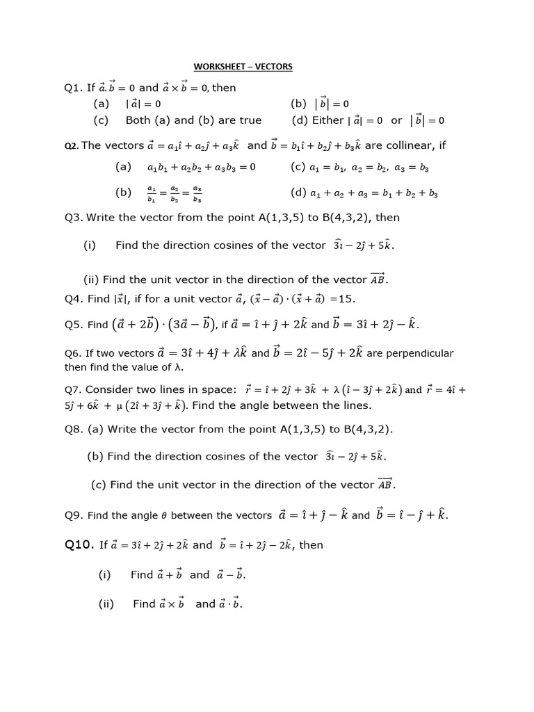 Vectors - Worksheet (1) | PDF