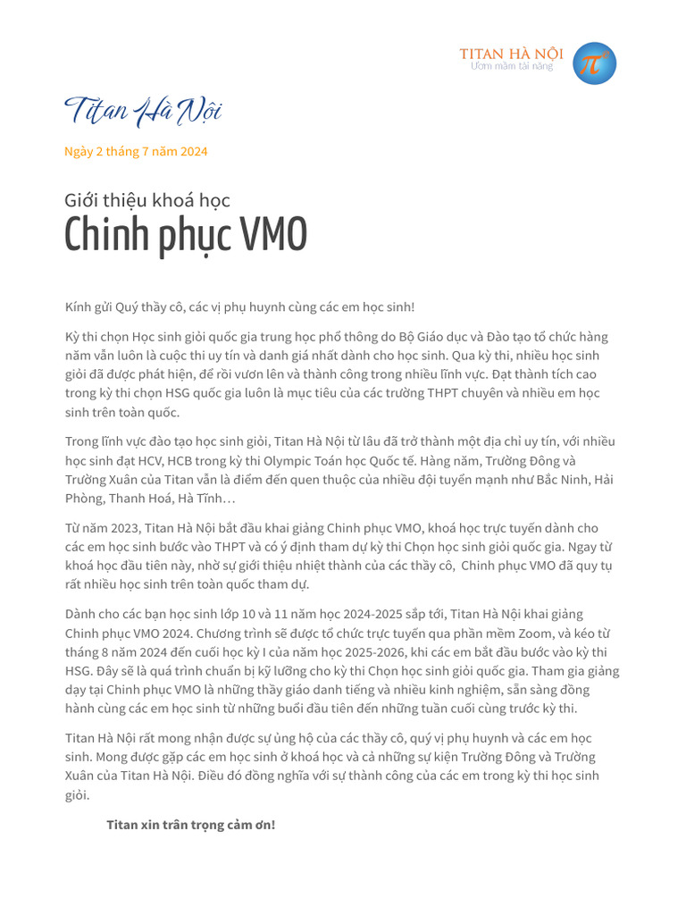 Chinh PH C VMO: Titan Hà N I | PDF