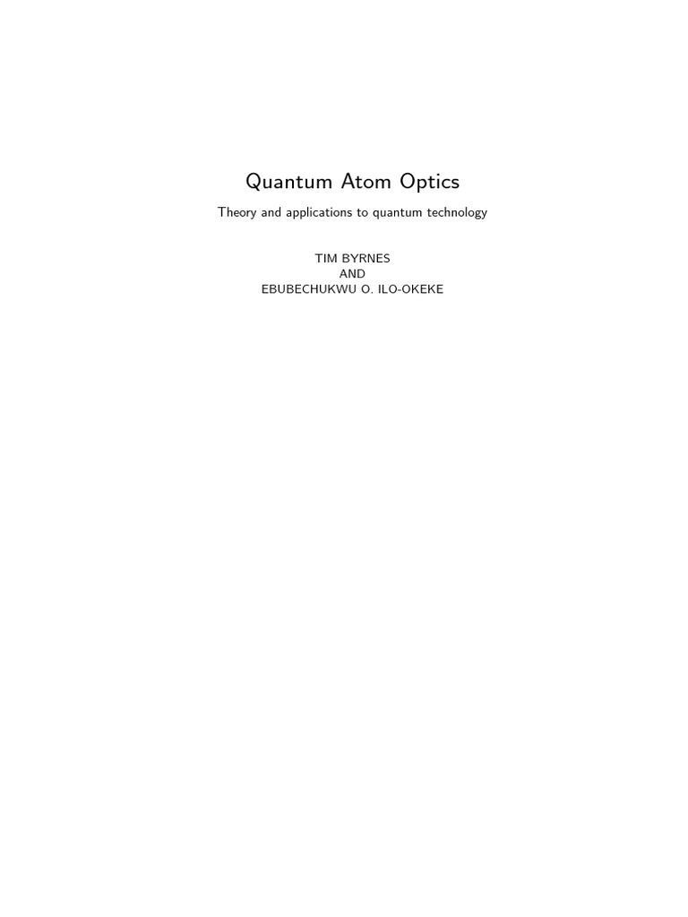 Quantum Atom Optics | PDF | Wave Function | Physical Sciences