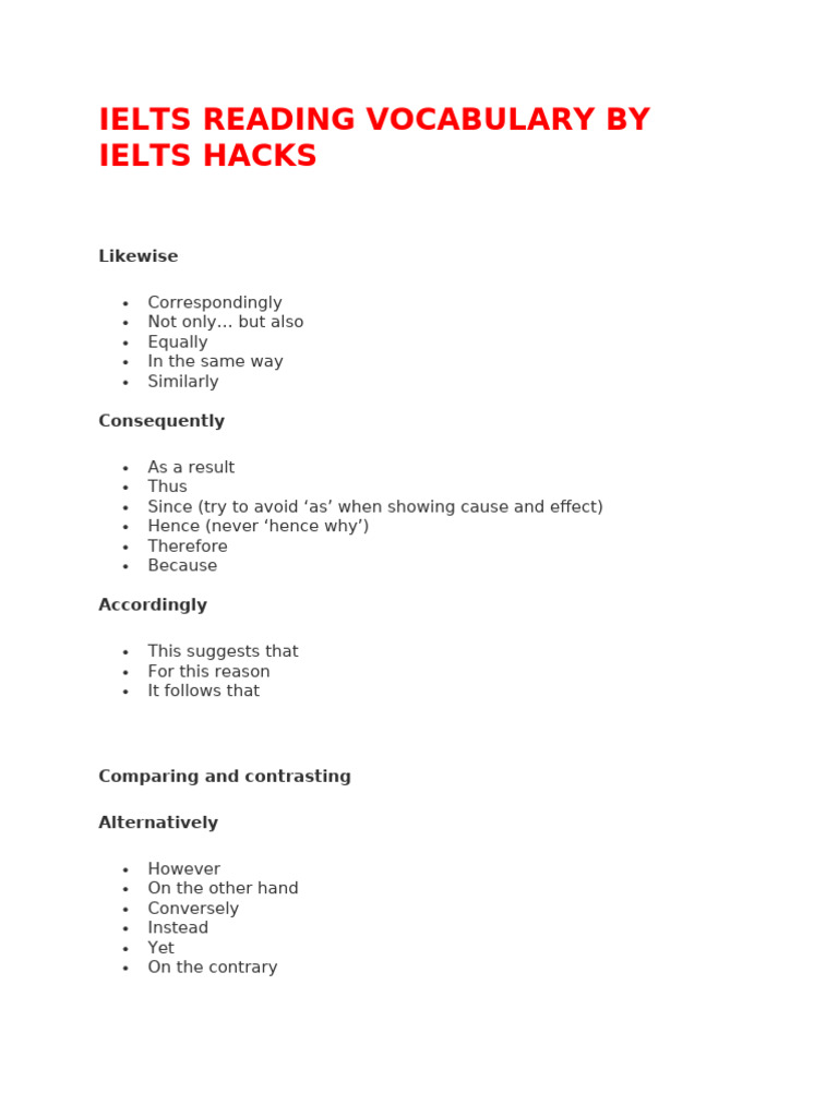 Ielts Reading Vocabulary by Ielts Hacks | PDF