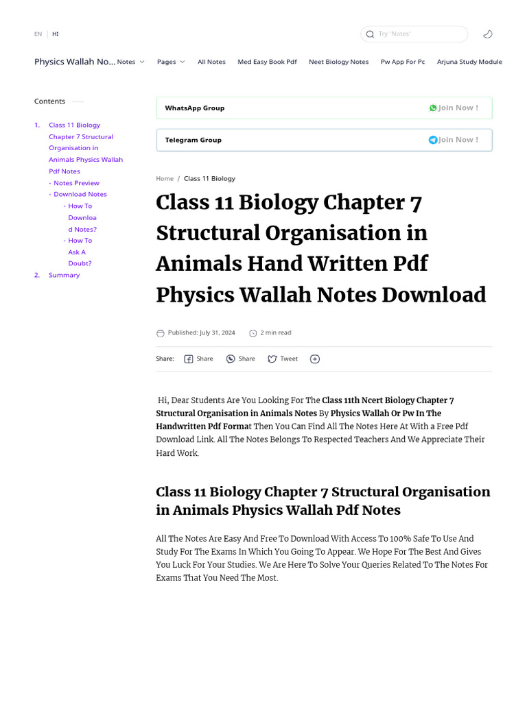 Class 11 Biology Chapter 7 Structural Organisation in Animals Hand ... Class 11 Biology Chapter 7 Structural Organisation in Animals Hand ...