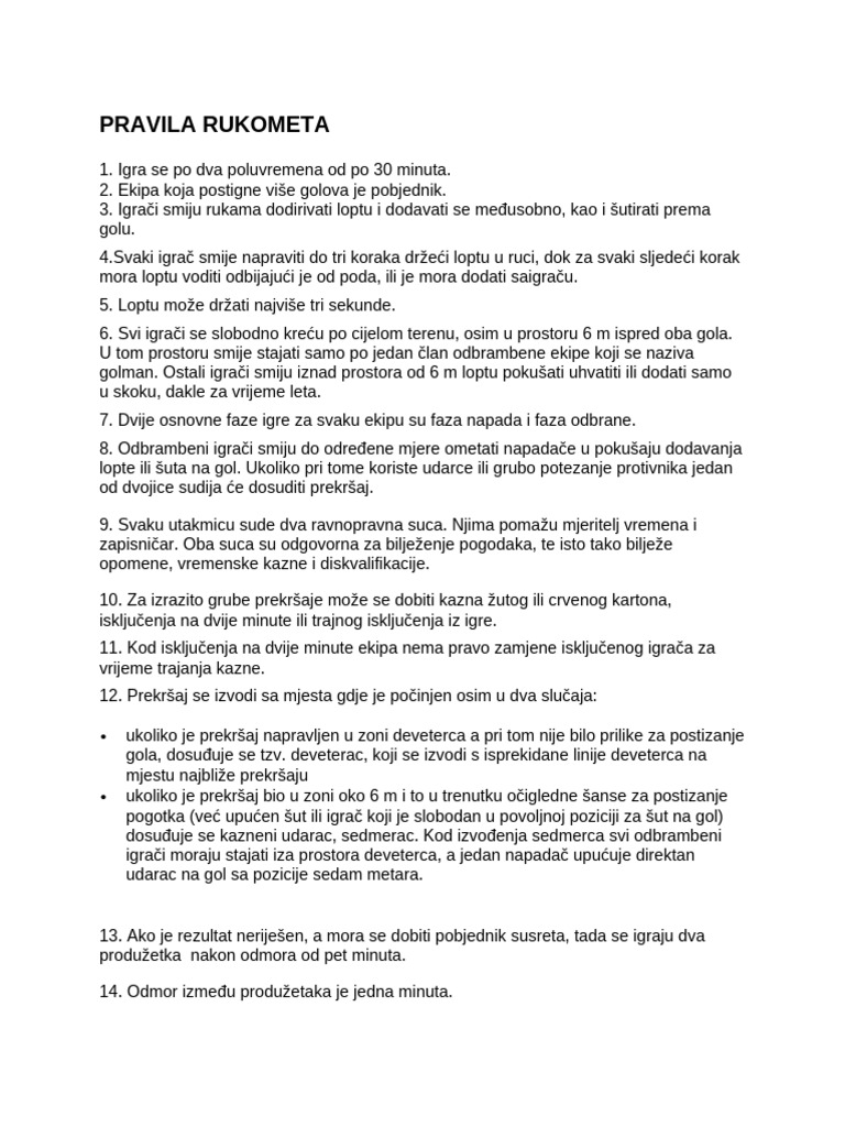 PRAVILA RUKOMETA | PDF