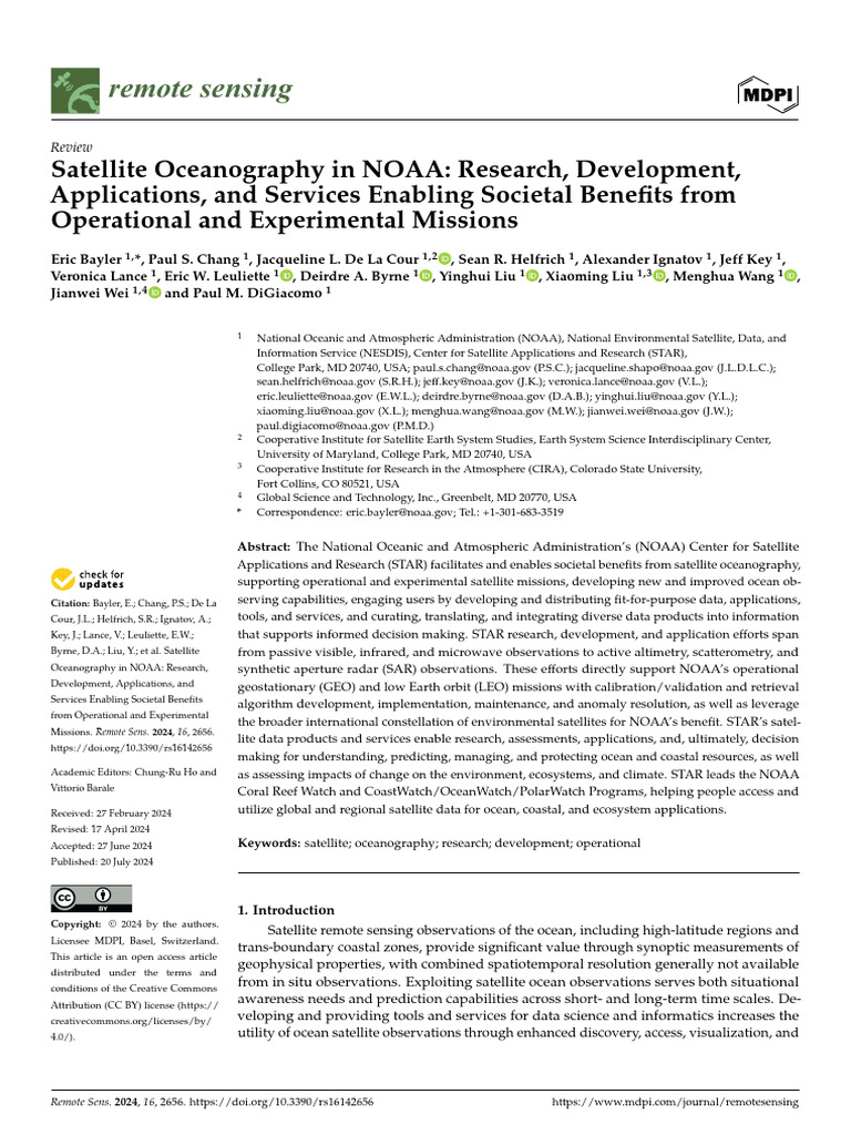 Satellite Oceanography in NOAA Research, Development - Bayler 2024 | PDF | Image Resolution ...