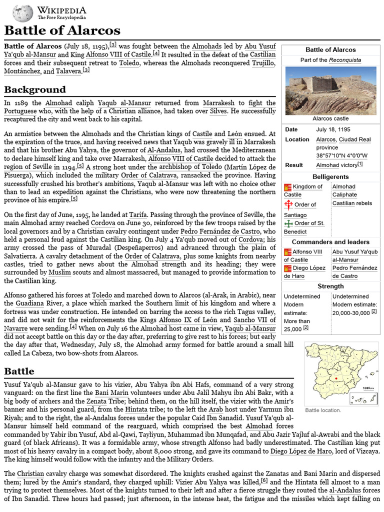 Battle of Alarcos | PDF | Warfare Of The Middle Ages