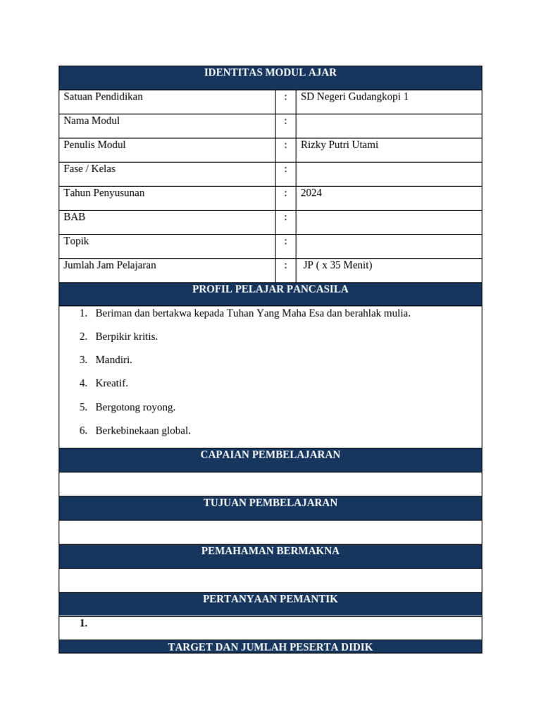 Template Modul Ajar | PDF