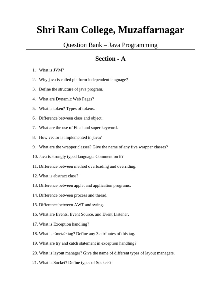 JAVA Question Bank 5sem | PDF | Java (Programming Language) | Computer Programming