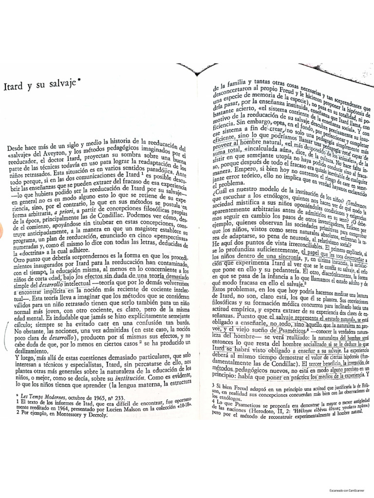 Itard y Su Salvaje. Octave Mannoni. | PDF