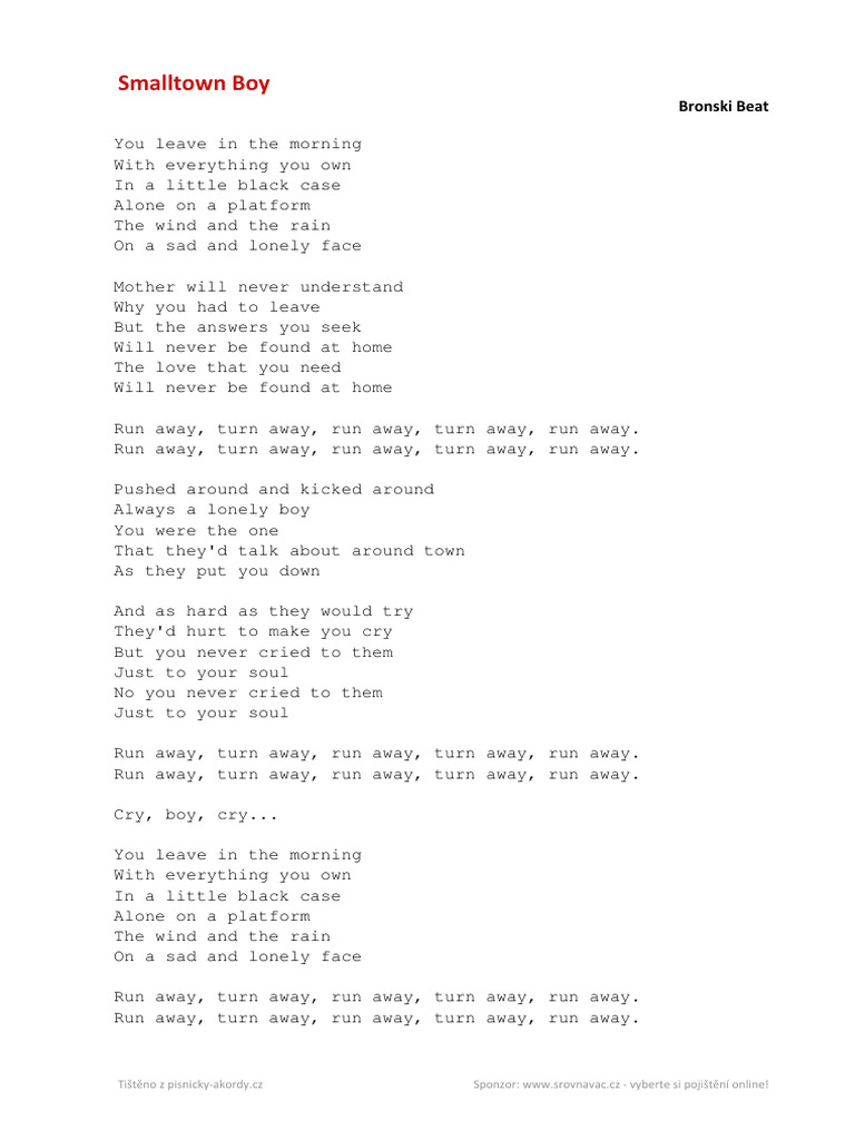 "Bronski Beat's 'Smalltown Boy' Lyrics" | PDF