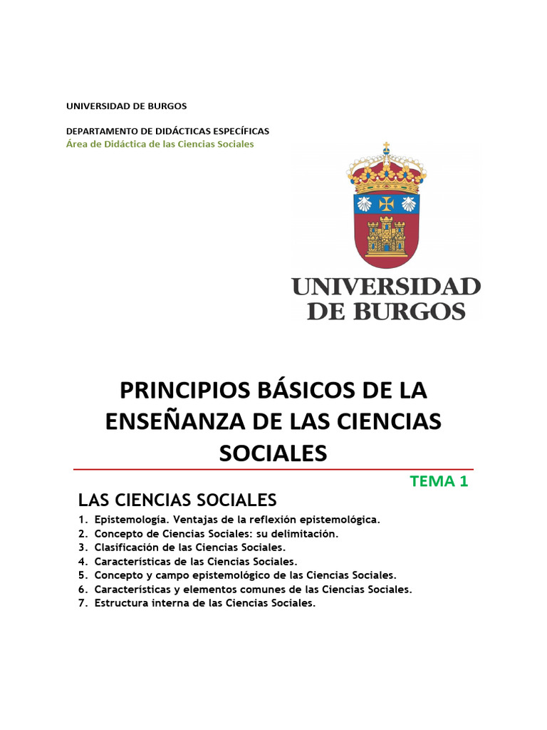 Tema 1. Las CCSS | PDF | Ciencias Sociales | Conocimiento