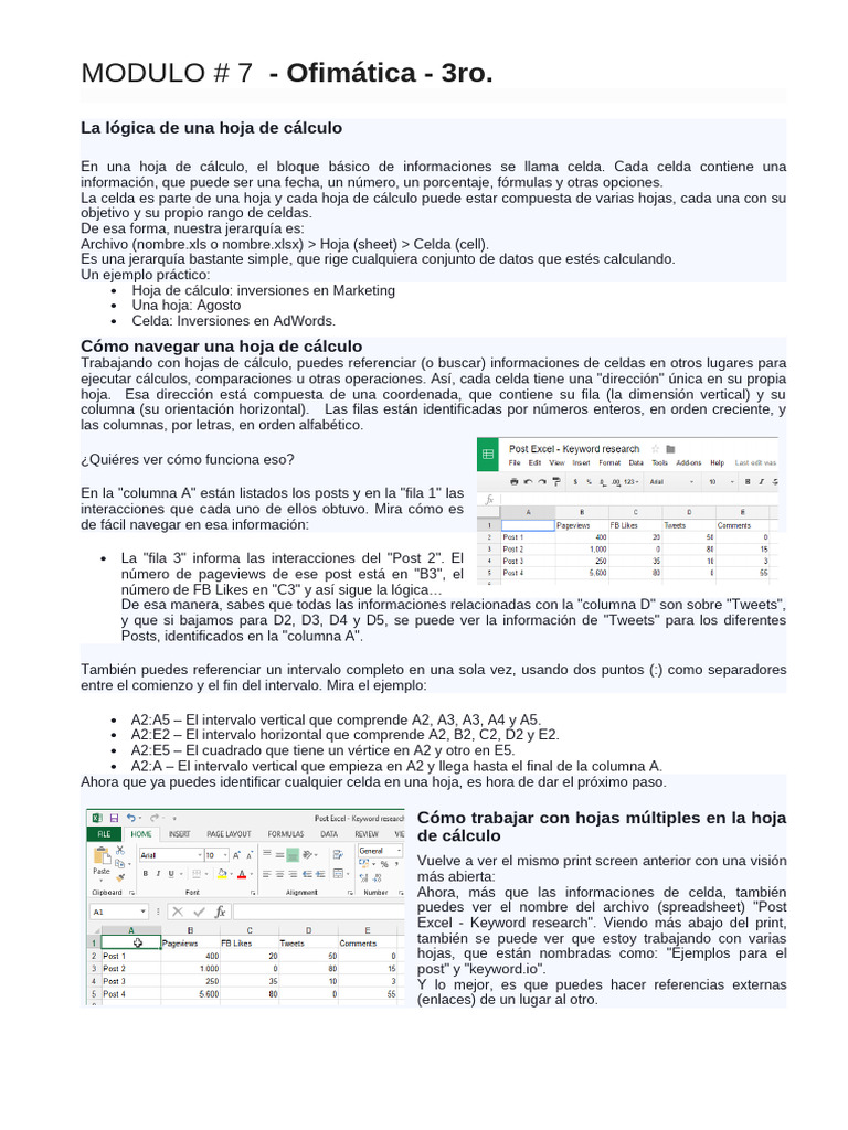 Modulo 7-Ofimatica 3ro. | PDF | Hoja de cálculo | Bases de datos