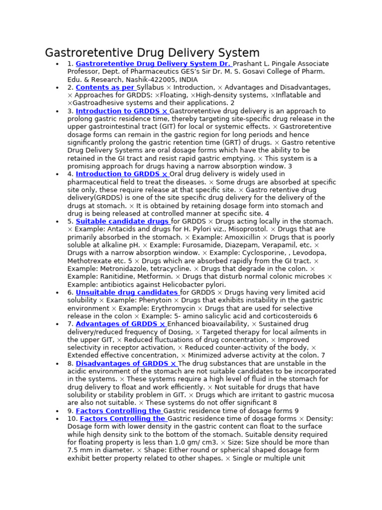 Gastroretentive Drug Delivery System | PDF | Chemical Substances