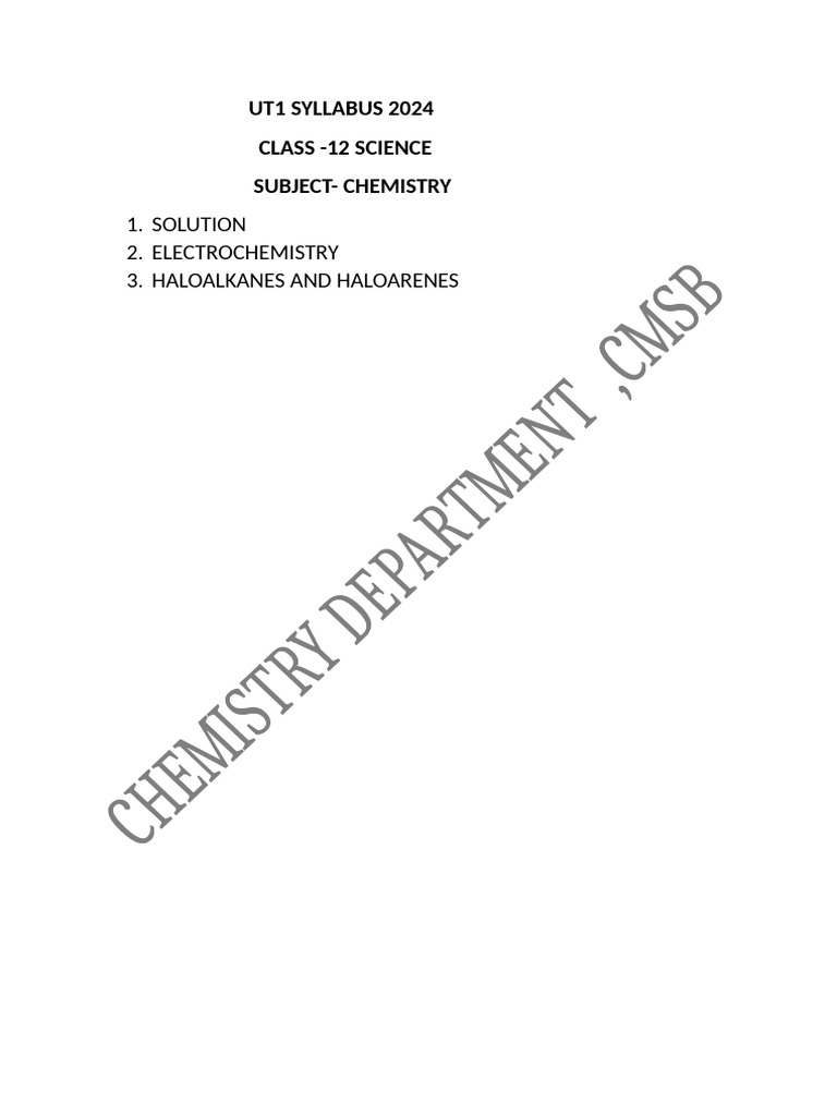 Ut1 Syllabus Chemistry 2024 CMSB | PDF