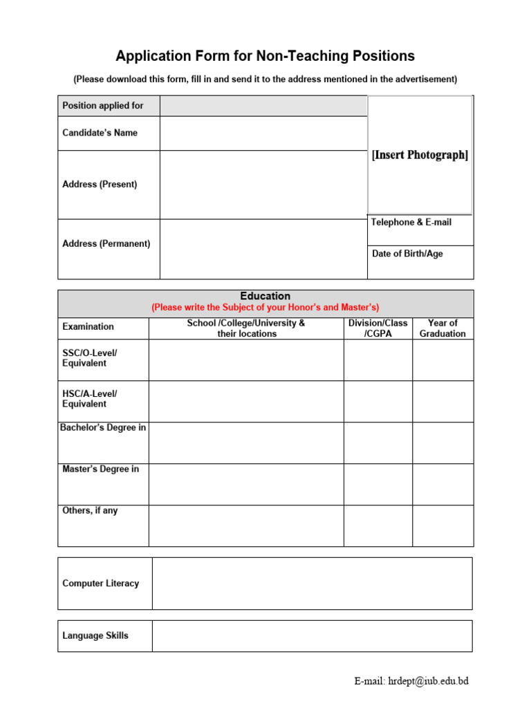 Non-Teaching Job Application Form | PDF