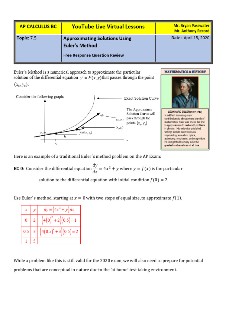 Euler's Method for Differential Equations | PDF | Derivative | Equations