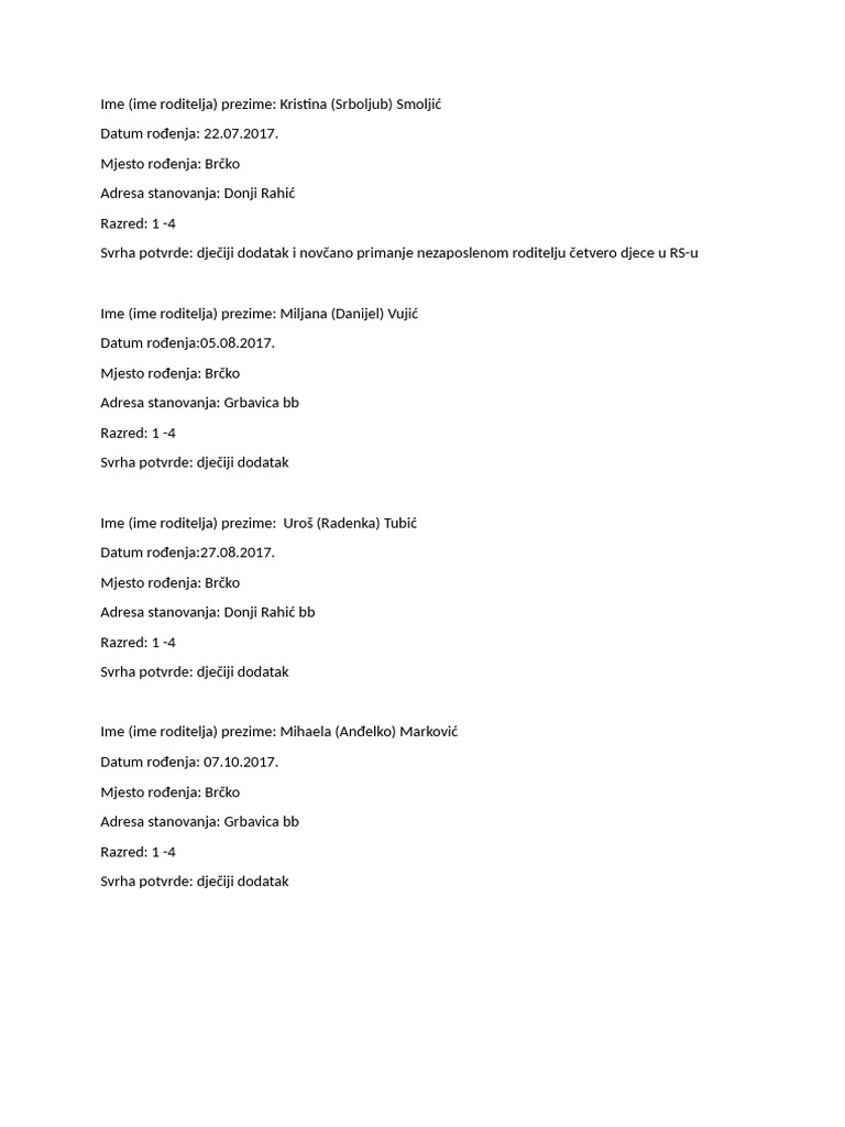 Potvrde 1 Razred | PDF