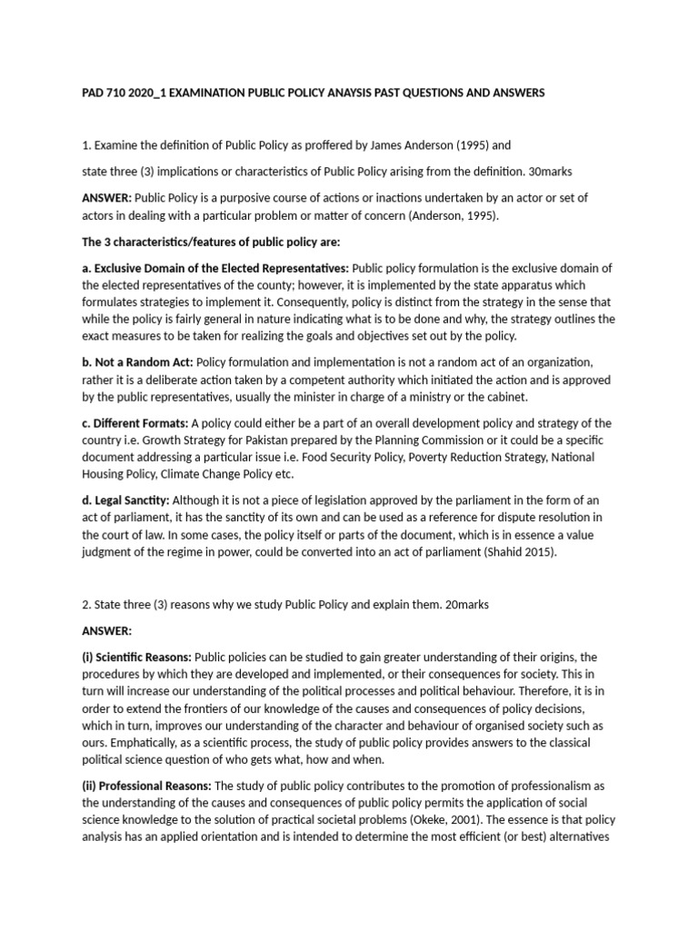 Pad 710 Public Policy Anaysis Past Questions and Answers | PDF | Policy | Decision Making