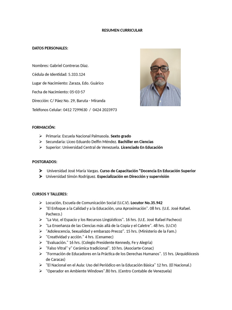 CV Gabriel Contreras Diaz | PDF | Maestros | Enseñando