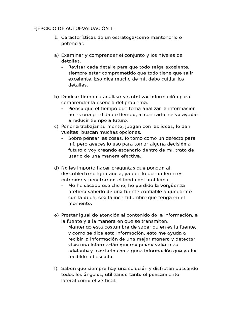 Ejercicio de Autoevaluación | PDF | Información | Mente